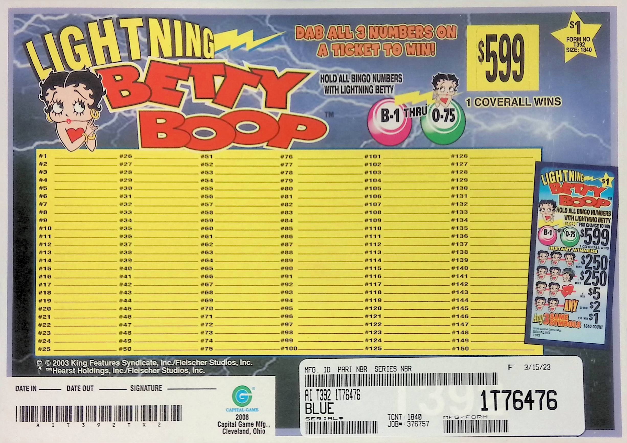 Lightning Betty Boop (1840 Count) – Bingo Innovation